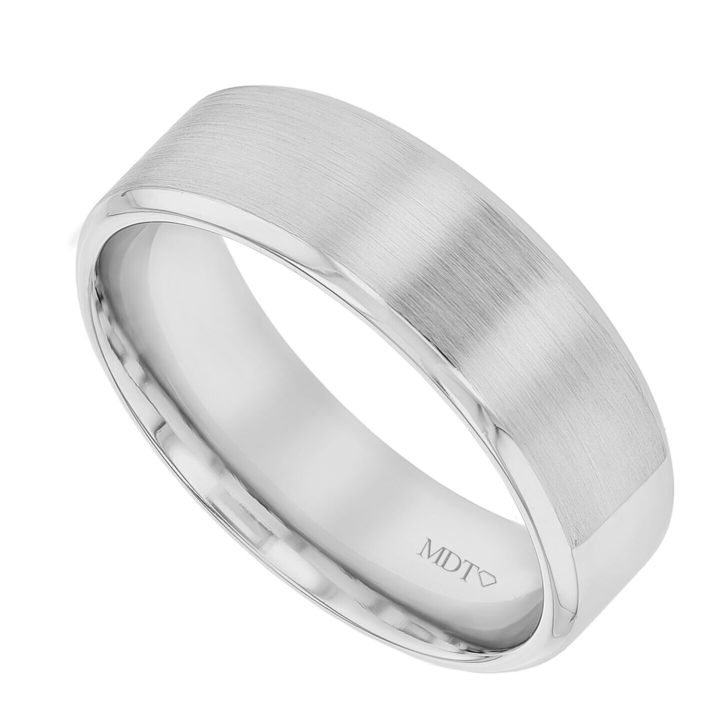 Flat Ring with Beveled Edges and Emery Finish in Platinum C861 | Made ...