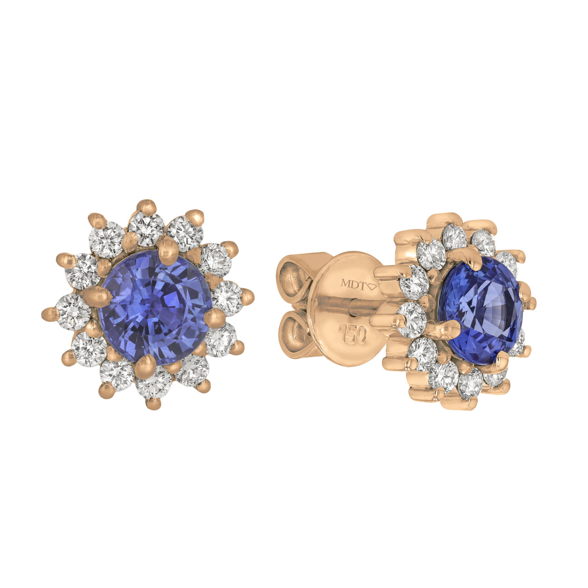 Blue Sapphire and Diamond Halo Earrings - MDT Design