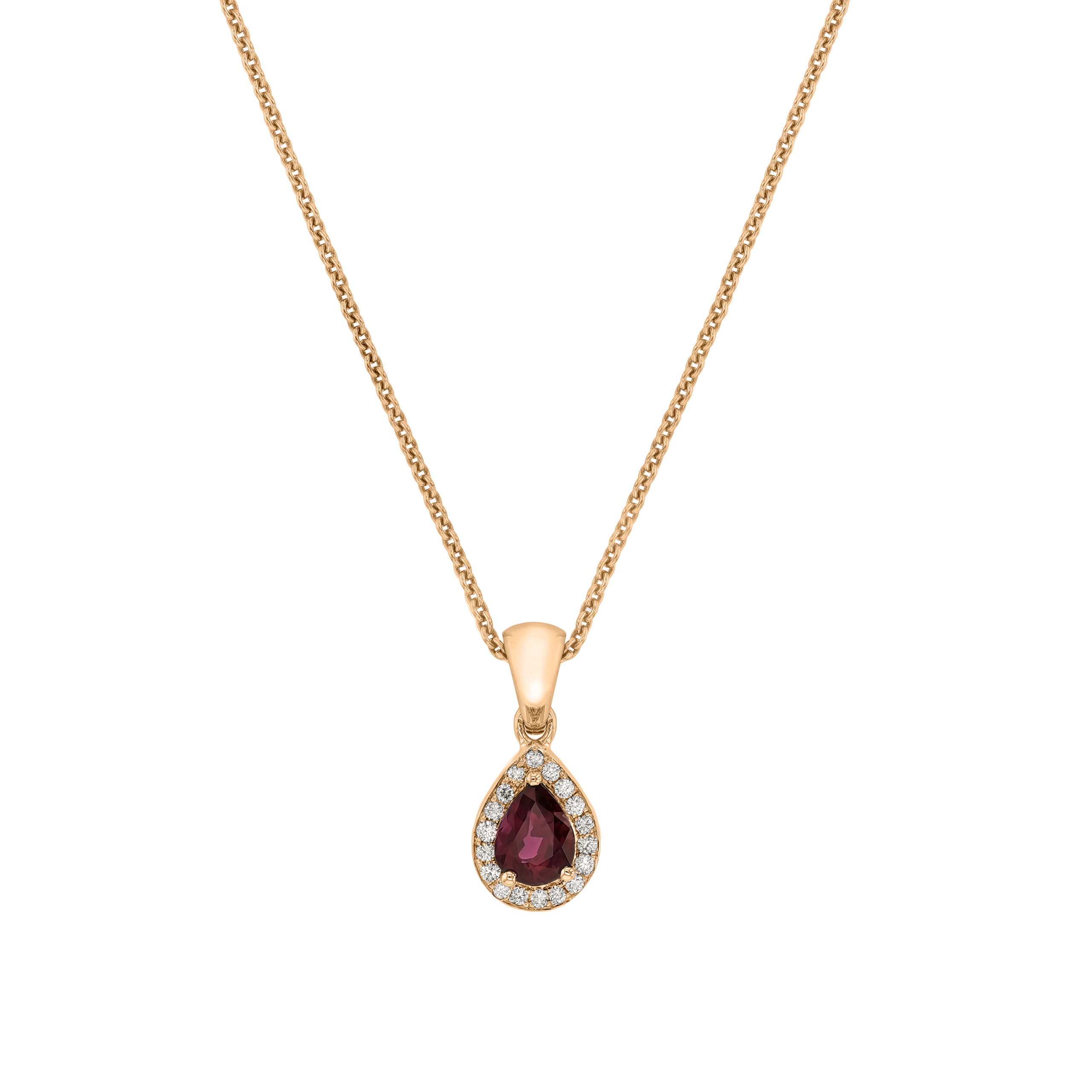 Pear Ruby and Diamond Halo Pendant Necklace - MDT Design